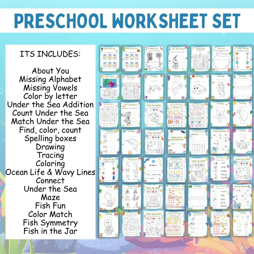 Pre-school and Kindergarten Worksheets | Preschool Worksheet Set | - Etsy