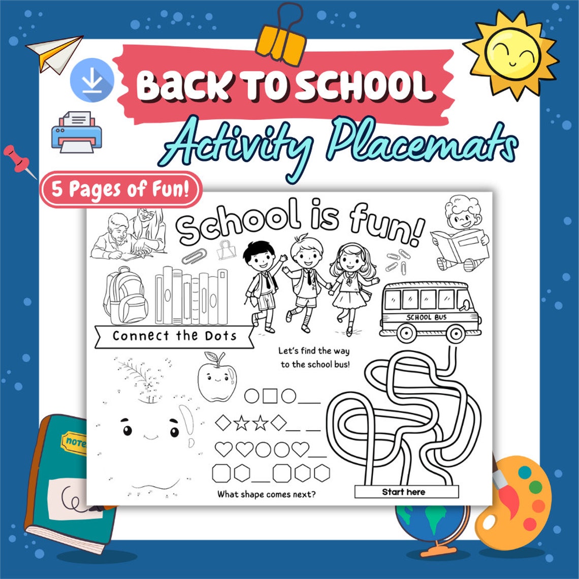 Back to School Activity | Back to School Placemats | Kids Placemat ...