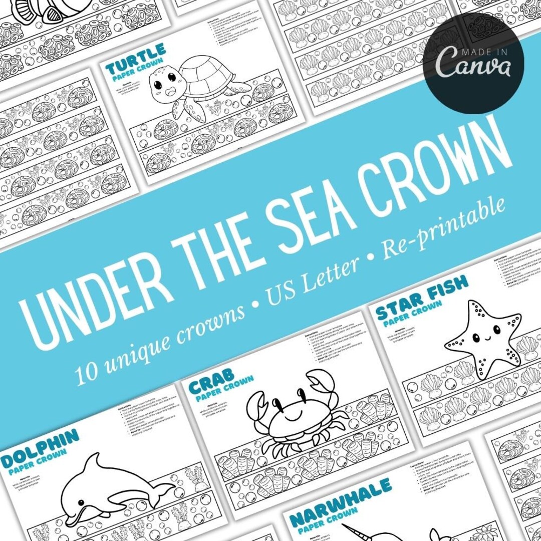 Sea Creature Paper Crowns: Kids Printable Craft Kit (10 Designs) - Etsy