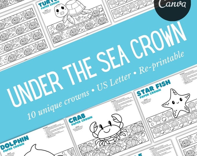 Ocean Animals Paper Crowns Shark Fish Octopus Whale Sea Turtle Crab ...