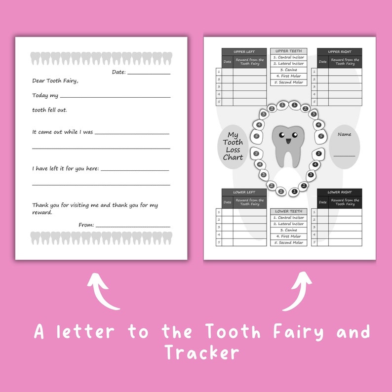 Tooth Fairy Letter and Poem | Kids Tooth Loss Tracker | Teeth Loss Log ...