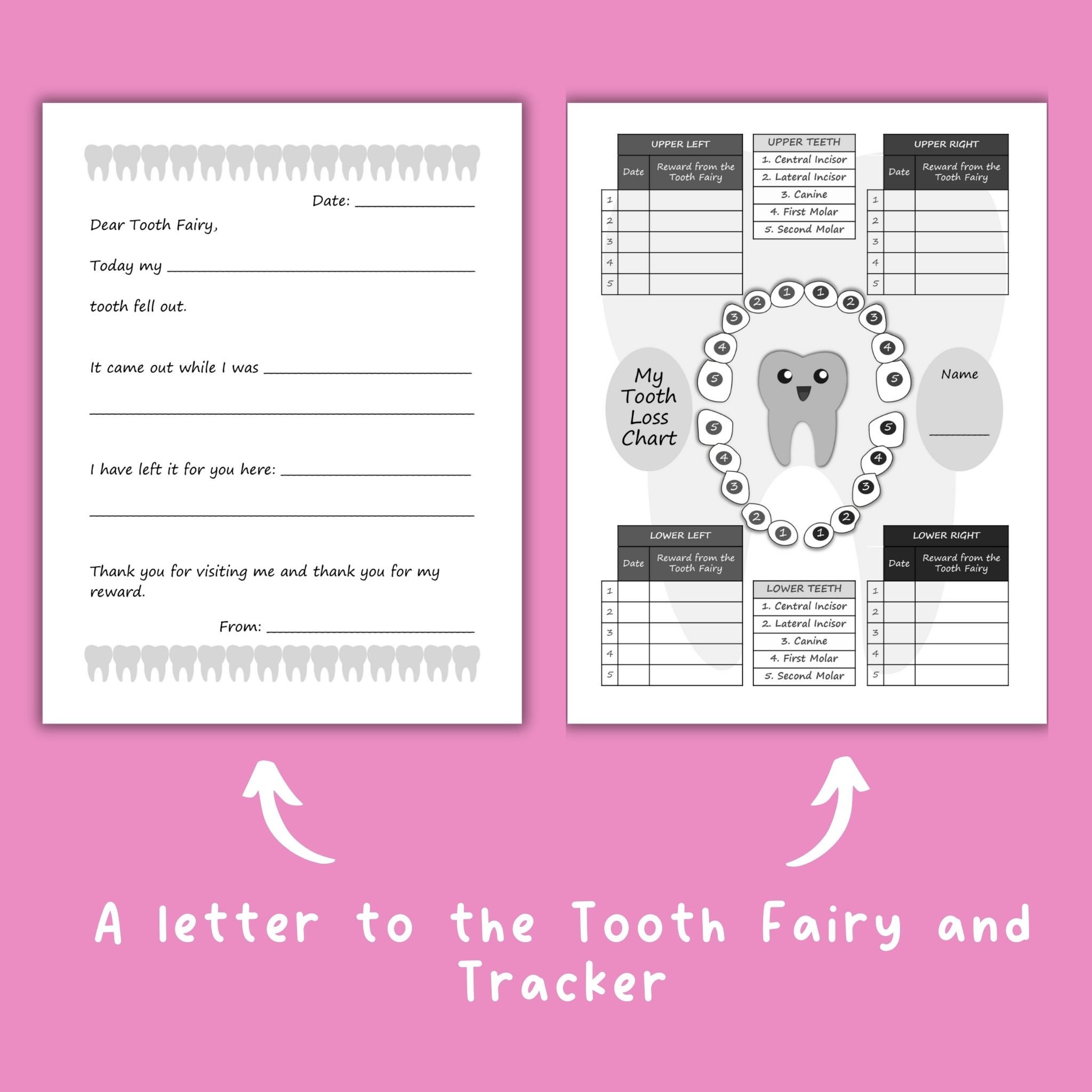 Tooth Fairy Letter and Poem | Kids Tooth Loss Tracker | Teeth Loss Log ...