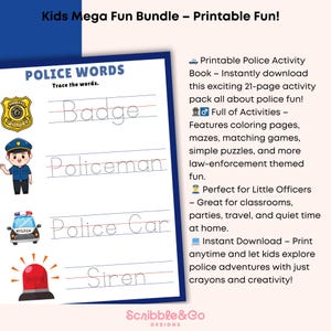 Police Activity Pack: Printable Kids Puzzles With Mazes and Drawing - Etsy