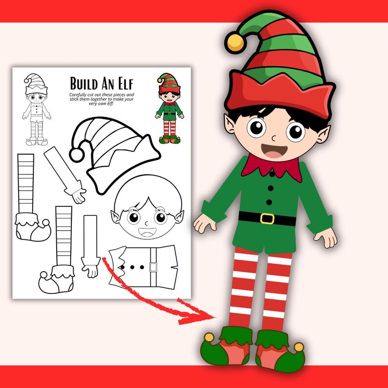 Christmas Elf Paper Craft, Cut and Paste Activity (kids Printable) - Etsy