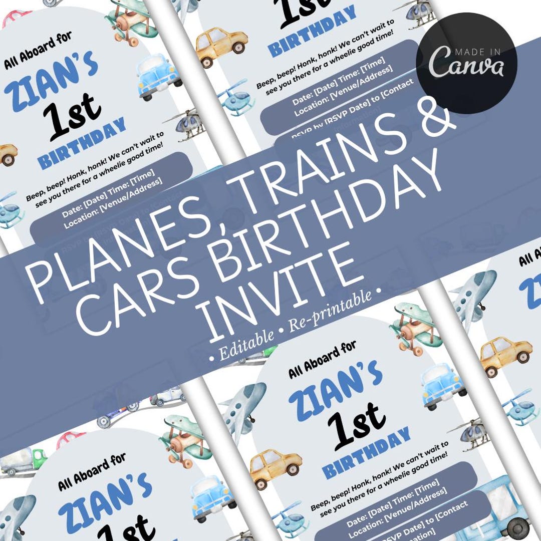 Transport Birthday Invitation: Vehicle Party Invite (editable 5x7in) - Etsy