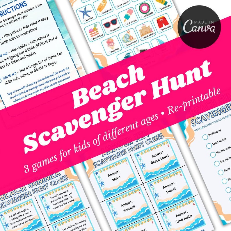 Beach Scavenger Hunt | Kids Treasure Hunt | - Etsy
