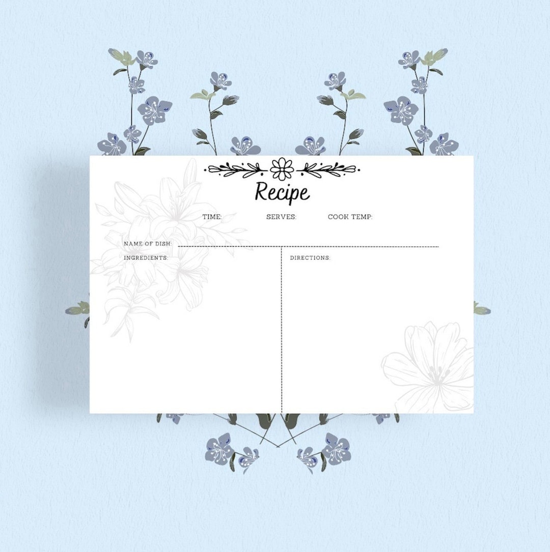 Minimalist Floral Recipe Card - Digital Download - Etsy