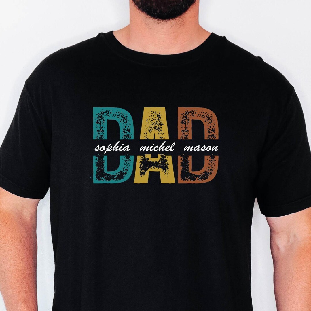 Custom Dad Shirt With Kid Names,christmas Gift New Dad Tshirt ...
