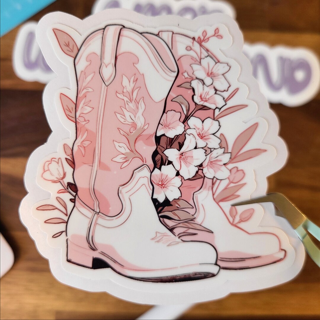 Pink Cowgirl Boots Flower Sticker | Cowboy Cowgirl Gift Sticker - Etsy
