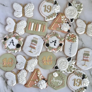 Floral Sweet 16 Sage Green Organic Royal Icing Cookies Birthday Party ...