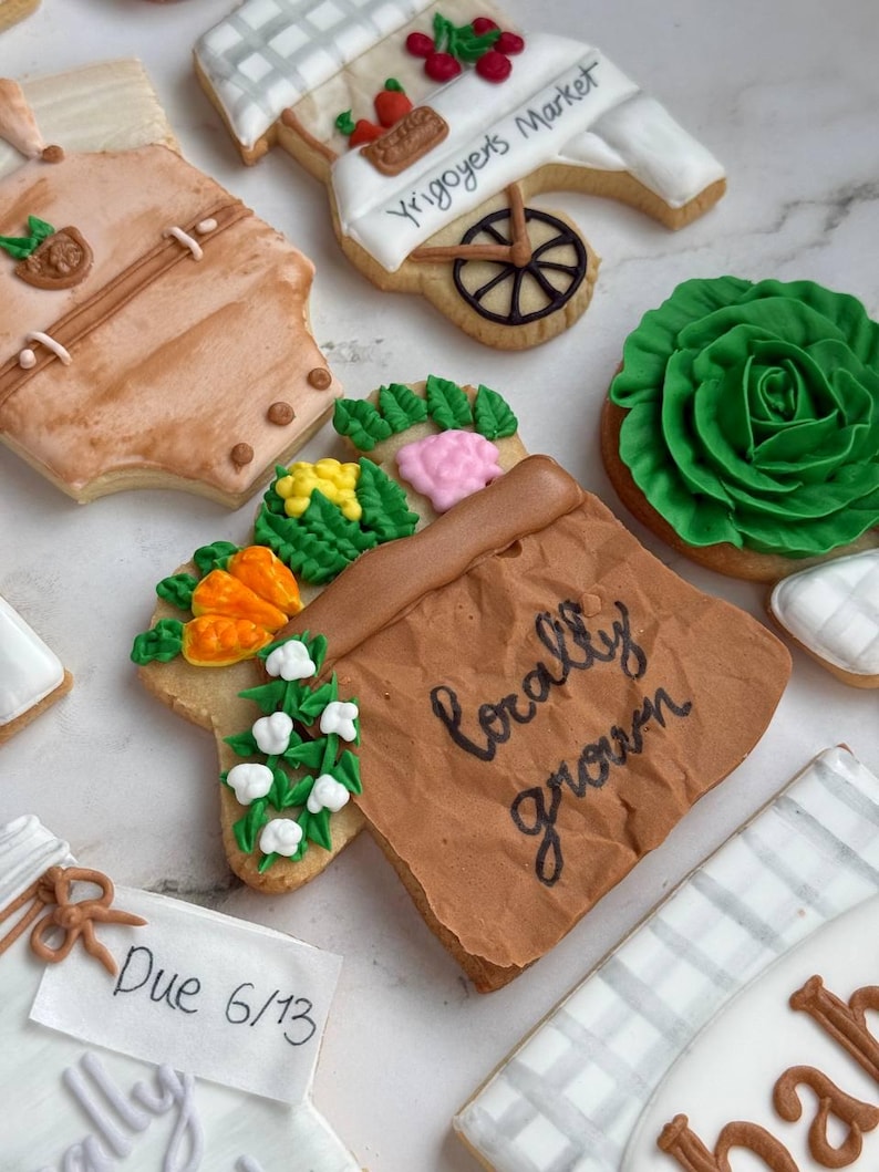 Farmers Market Due Date Cookies - Custom "growing" Baby Shower Cookies ...