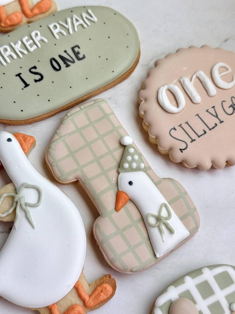 One 1 Silly Goose Birthday / Baby Shower Cookies Neutral Boy and Girl ...