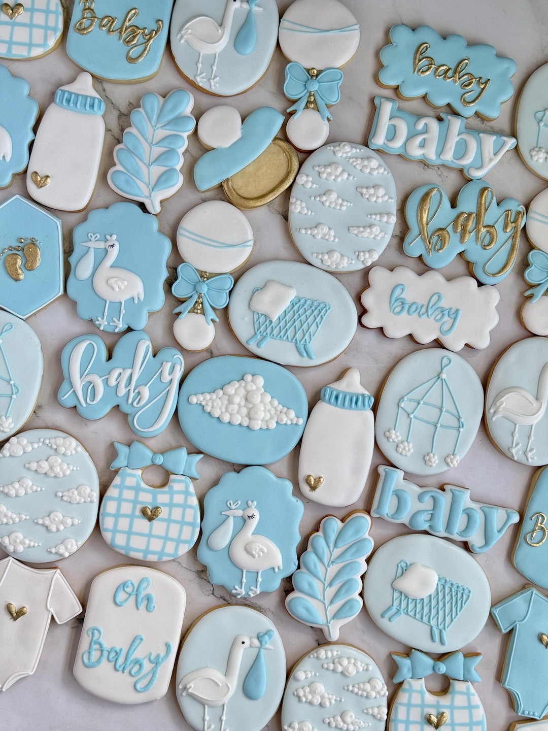 Storks Blue Baby Shower Sugar Cookies – Custom Royal Icing Cookies for ...