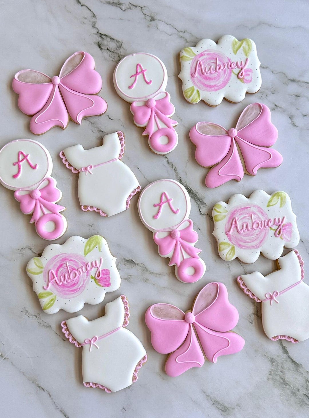 Custom Baby Shower Cookies Girl – Pink Bows, Rompers, Rattles ...