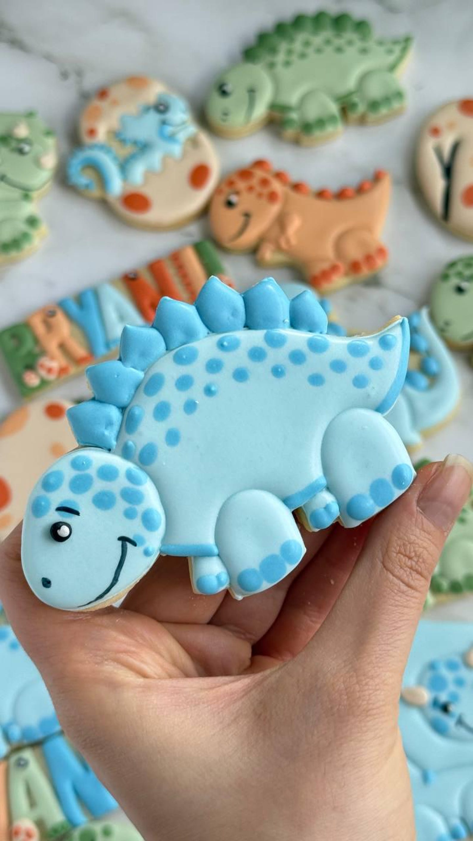 Pastel Kids Dino Dinosaur Royal Icing Organic Sugar Cookies Set 12 24 ...