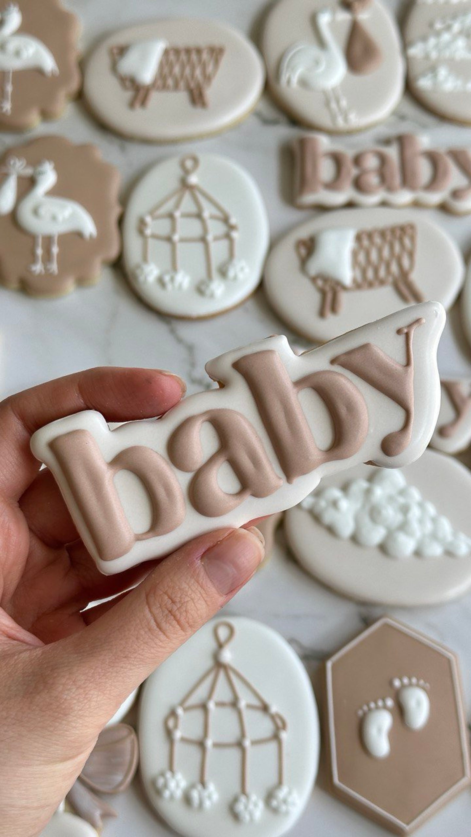 Cute Storks Baby Cookies Handmade Organic Natural Beige Brown Shower ...