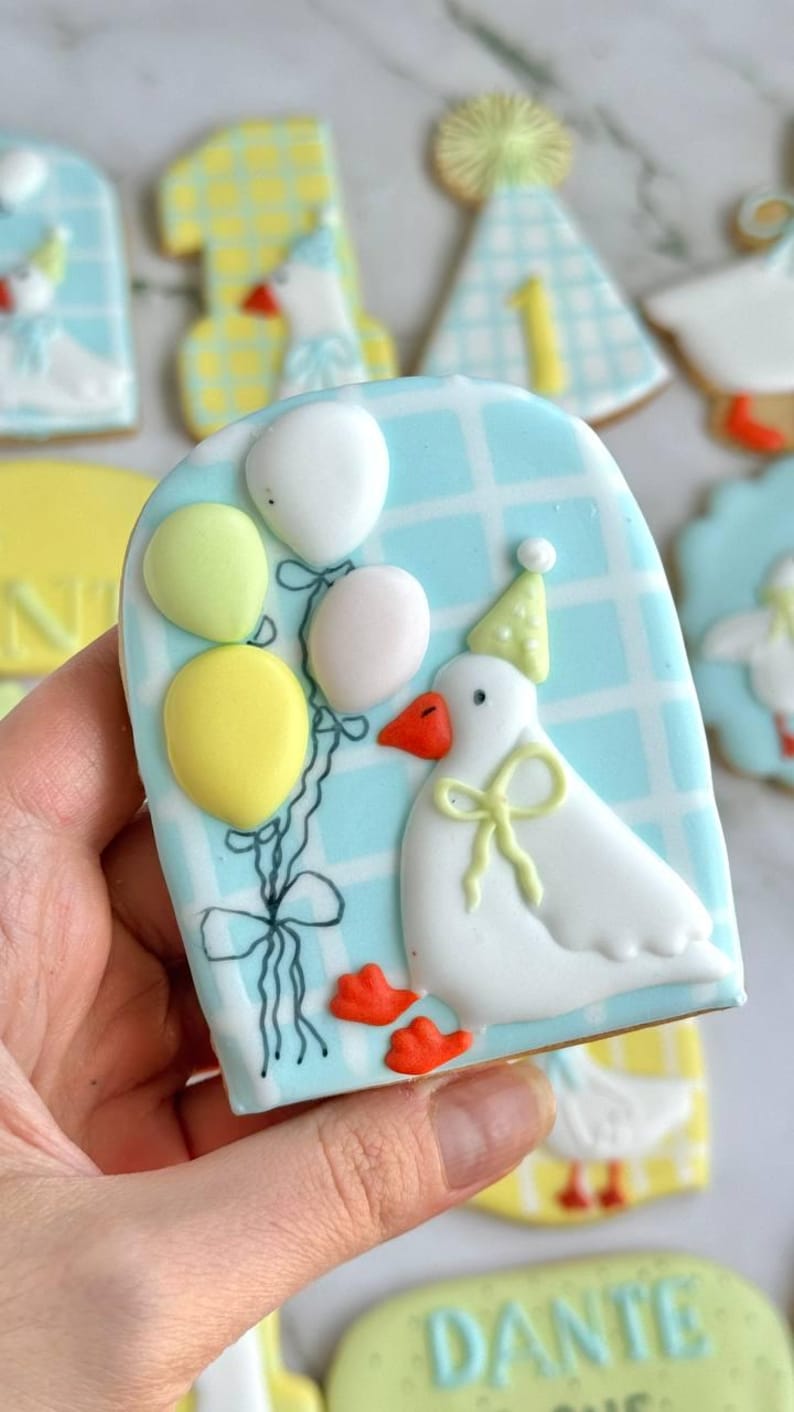 One Silly Goose Baby Shower Birthday Cookies Vibrant Summer Handmade ...