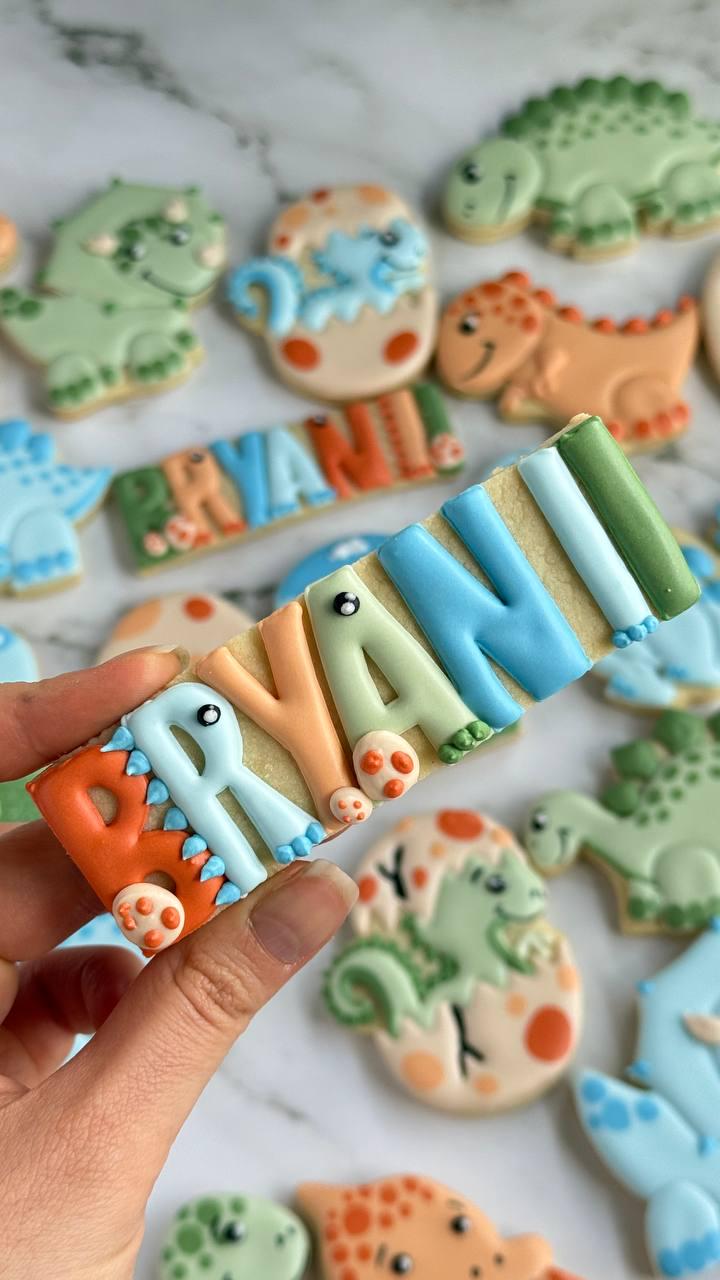 Pastel Kids Dino Dinosaur Royal Icing Organic Sugar Cookies Set 12 24 ...