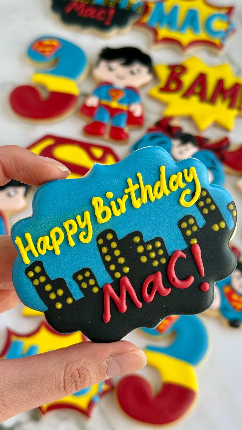 Superman Birthday Cookies – Custom Name & Age, Organic Superhero Party ...