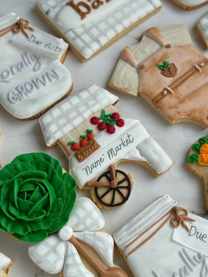 Farmers Market Due Date Cookies - Custom "growing" Baby Shower Cookies ...