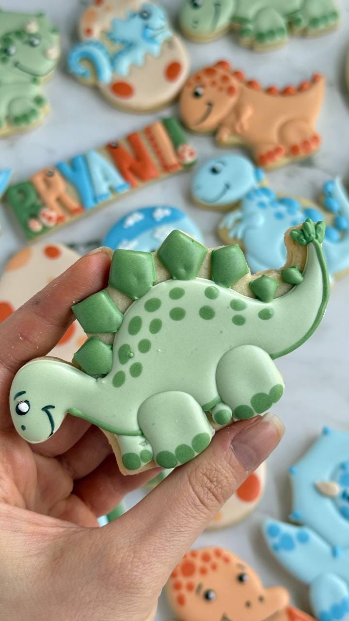 Pastel Kids Dino Dinosaur Royal Icing Organic Sugar Cookies Set 12 24 ...