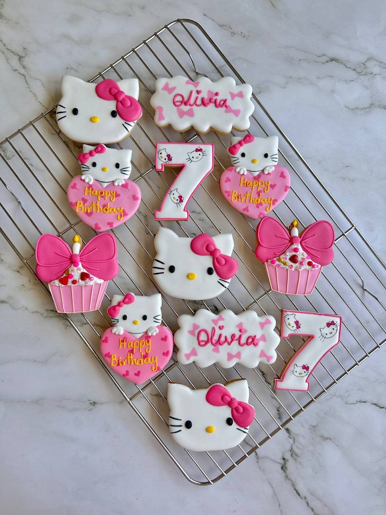 Hello Kitty Sugar Organic Royal Icing Cookies Cartoon for Kids Set 12 ...