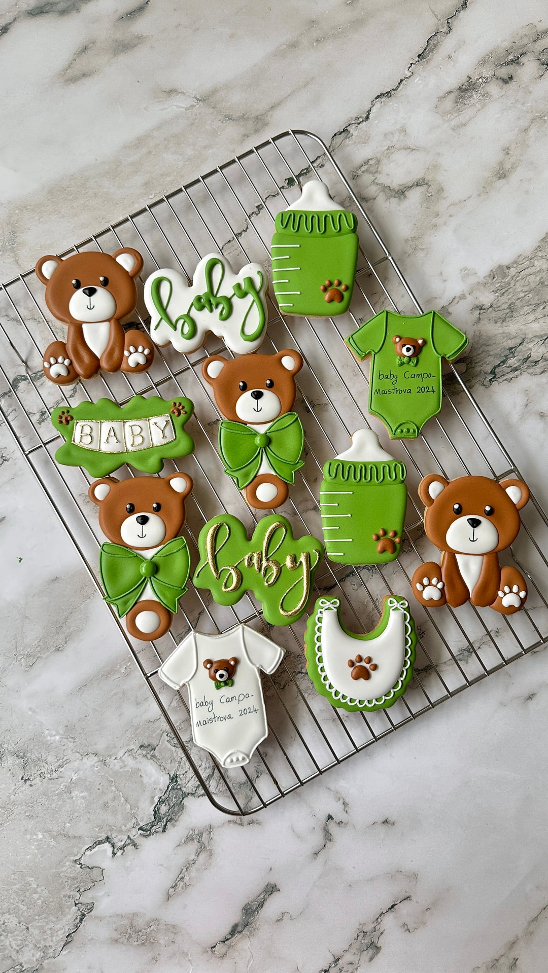 Cute Baby Cookies Handmade Organic Natural Green Teddy Brown Shower ...