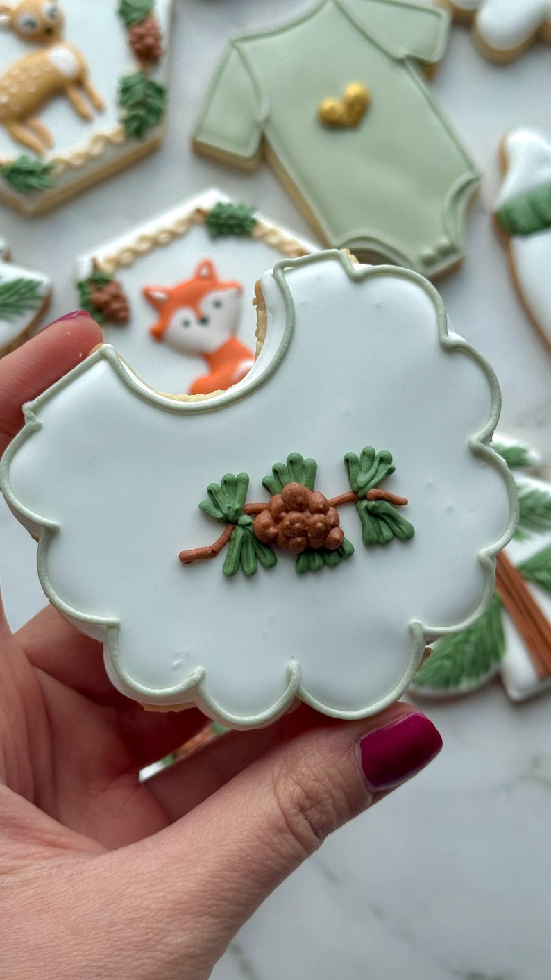 Woodland Baby Shower Cookies – Sage & Pine Tree Theme, Forest Animals ...