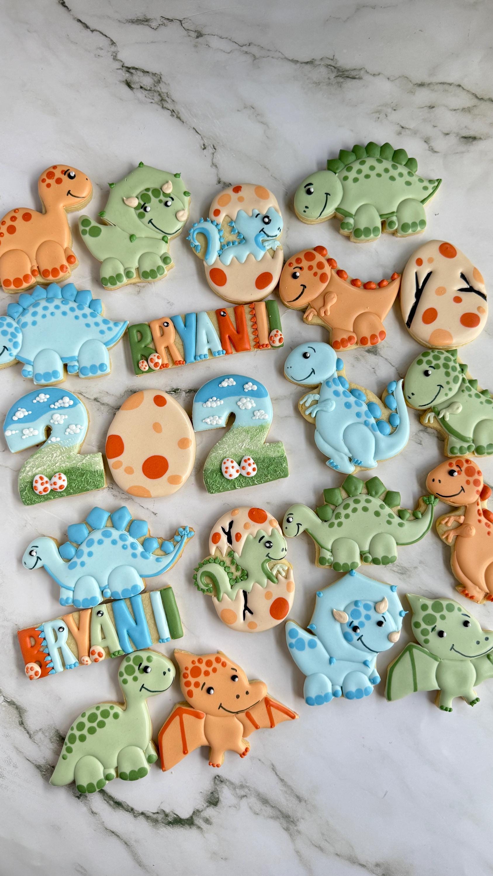 Pastel Kids Dino Dinosaur Royal Icing Organic Sugar Cookies Set 12 24 ...