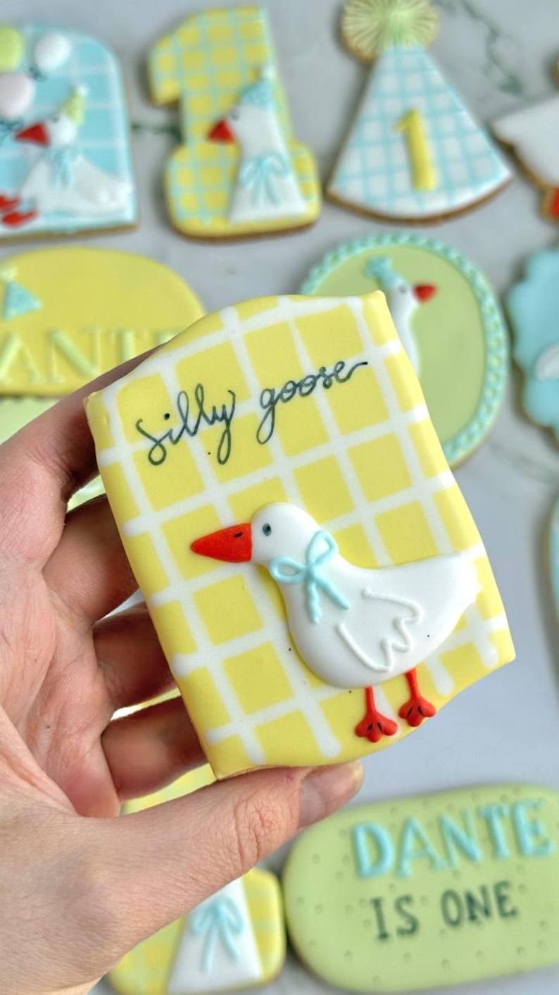 One Silly Goose Baby Shower Birthday Cookies Vibrant Summer Handmade ...