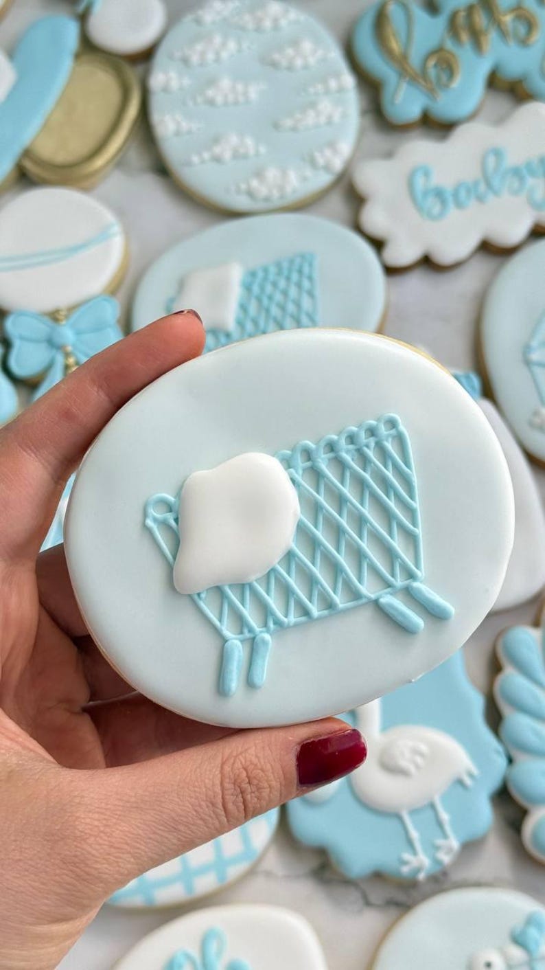 Storks Blue Baby Shower Sugar Cookies – Custom Royal Icing Cookies for ...