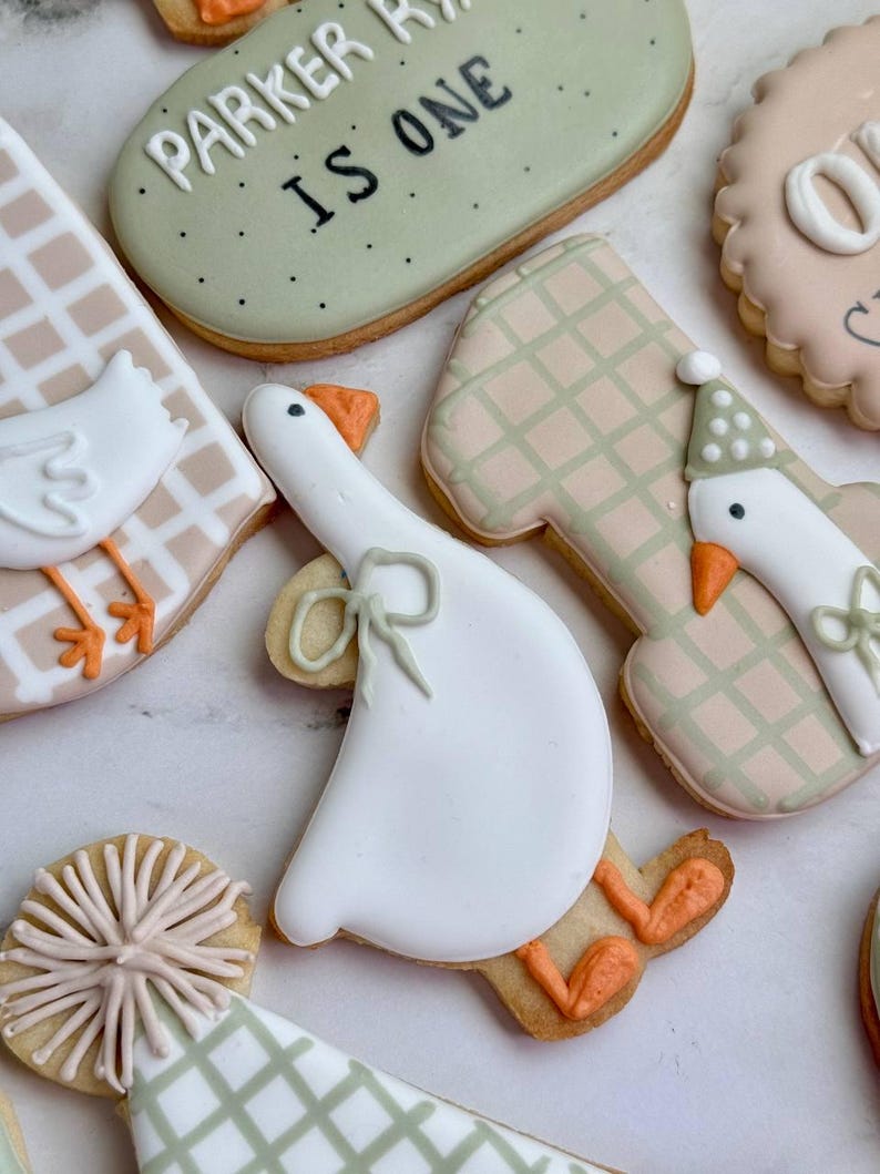 One 1 Silly Goose Birthday / Baby Shower Cookies Neutral Boy and Girl ...