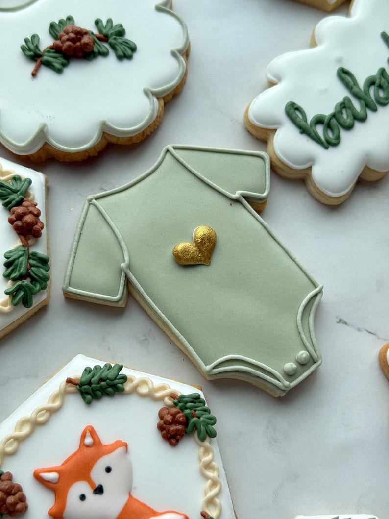 Woodland Baby Shower Cookies – Sage & Pine Tree Theme, Forest Animals ...