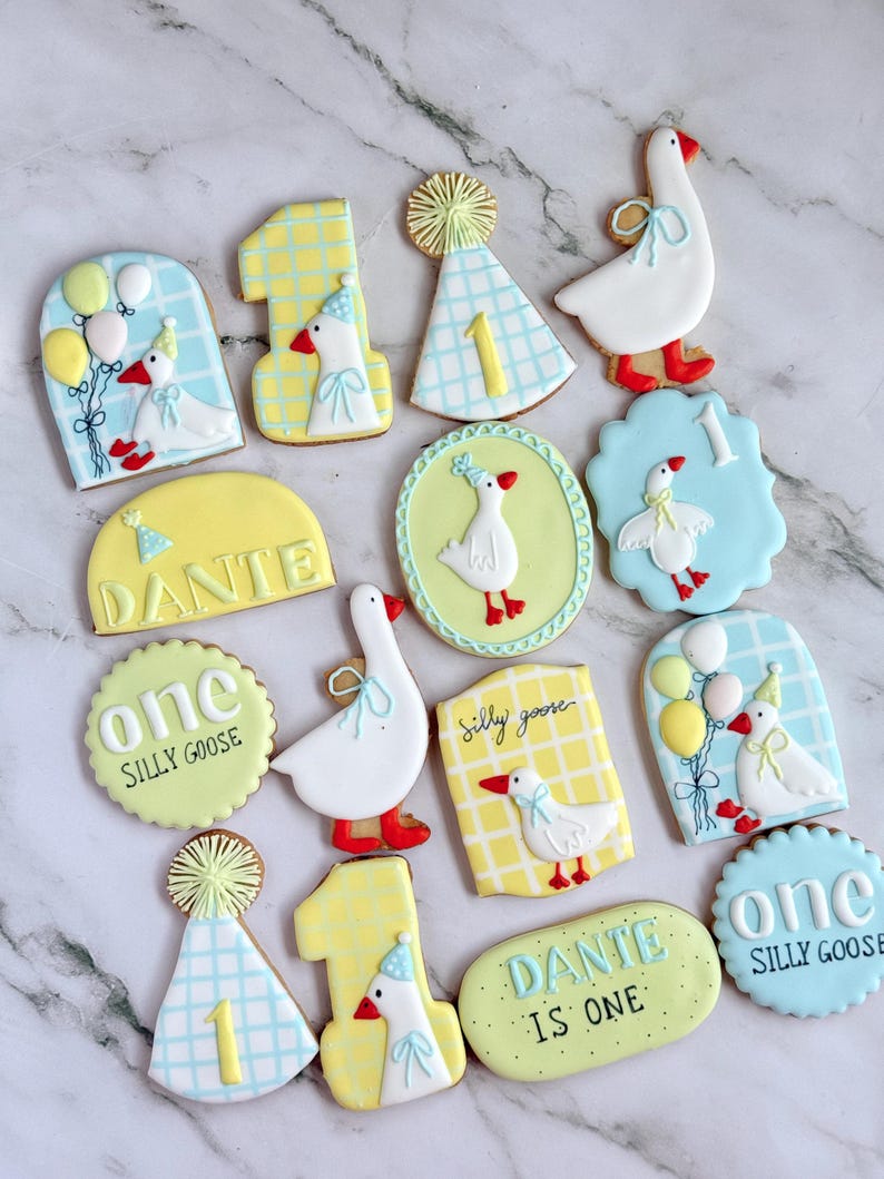 One 1 Silly Goose Birthday / Baby Shower Cookies Neutral Boy and Girl ...