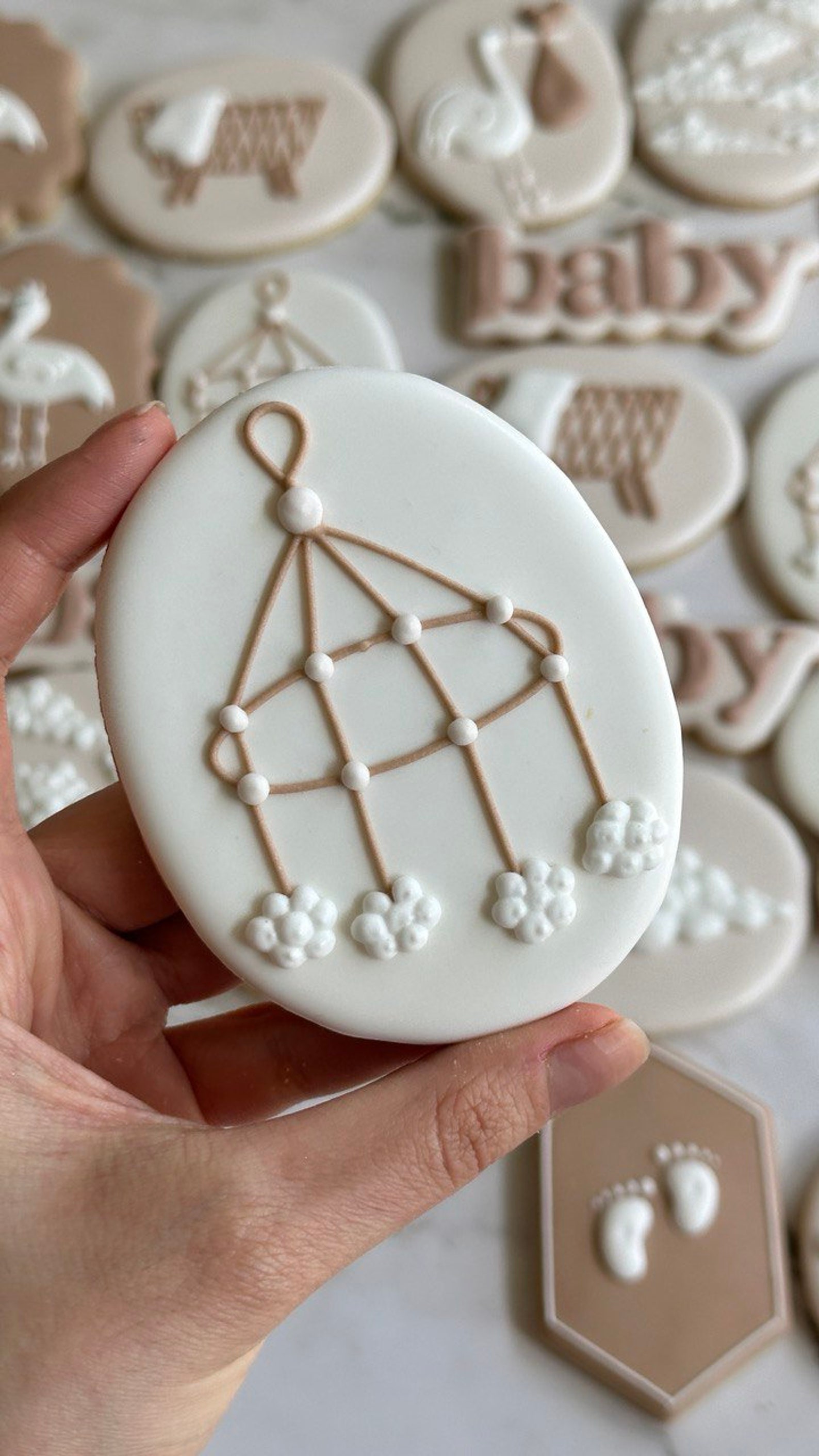 Cute Storks Baby Cookies Handmade Organic Natural Beige Brown Shower ...