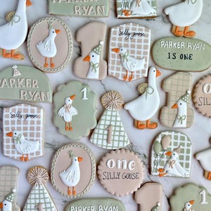 One 1 Silly Goose Baby Shower or Birthday Cookies Neutral Handmade ...