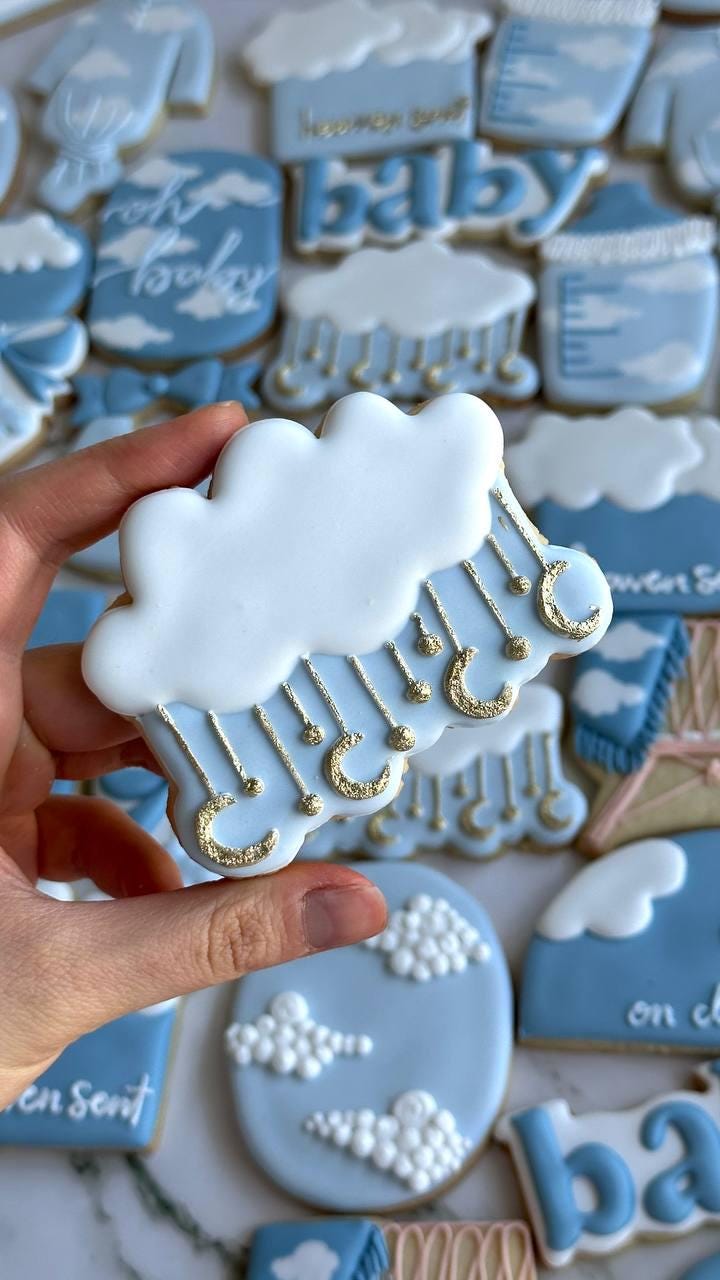 Cloud9 Baby Shower Cookies Handmade Organic Natural Blue Rose Shower Love Birth Born Bridal ...