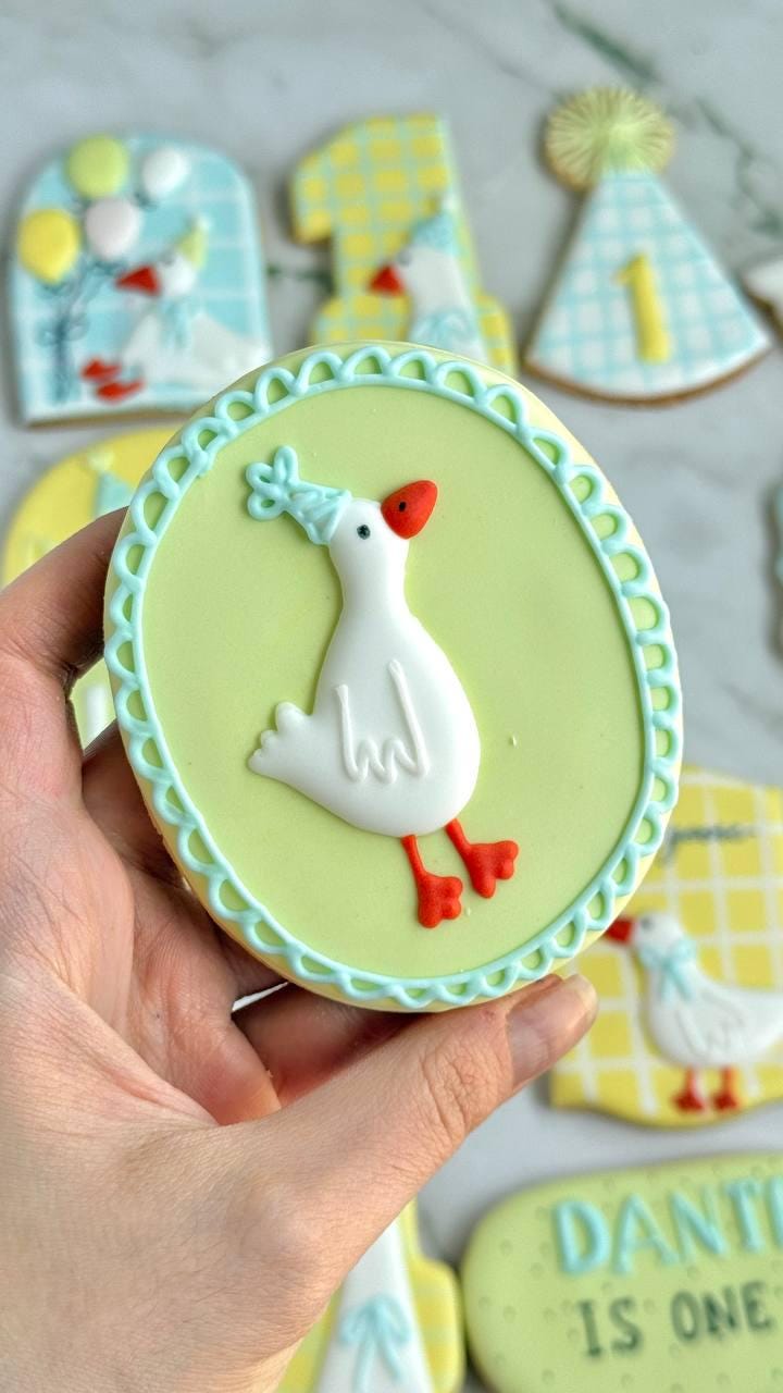 One Silly Goose Baby Shower Birthday Cookies Vibrant Summer Handmade ...
