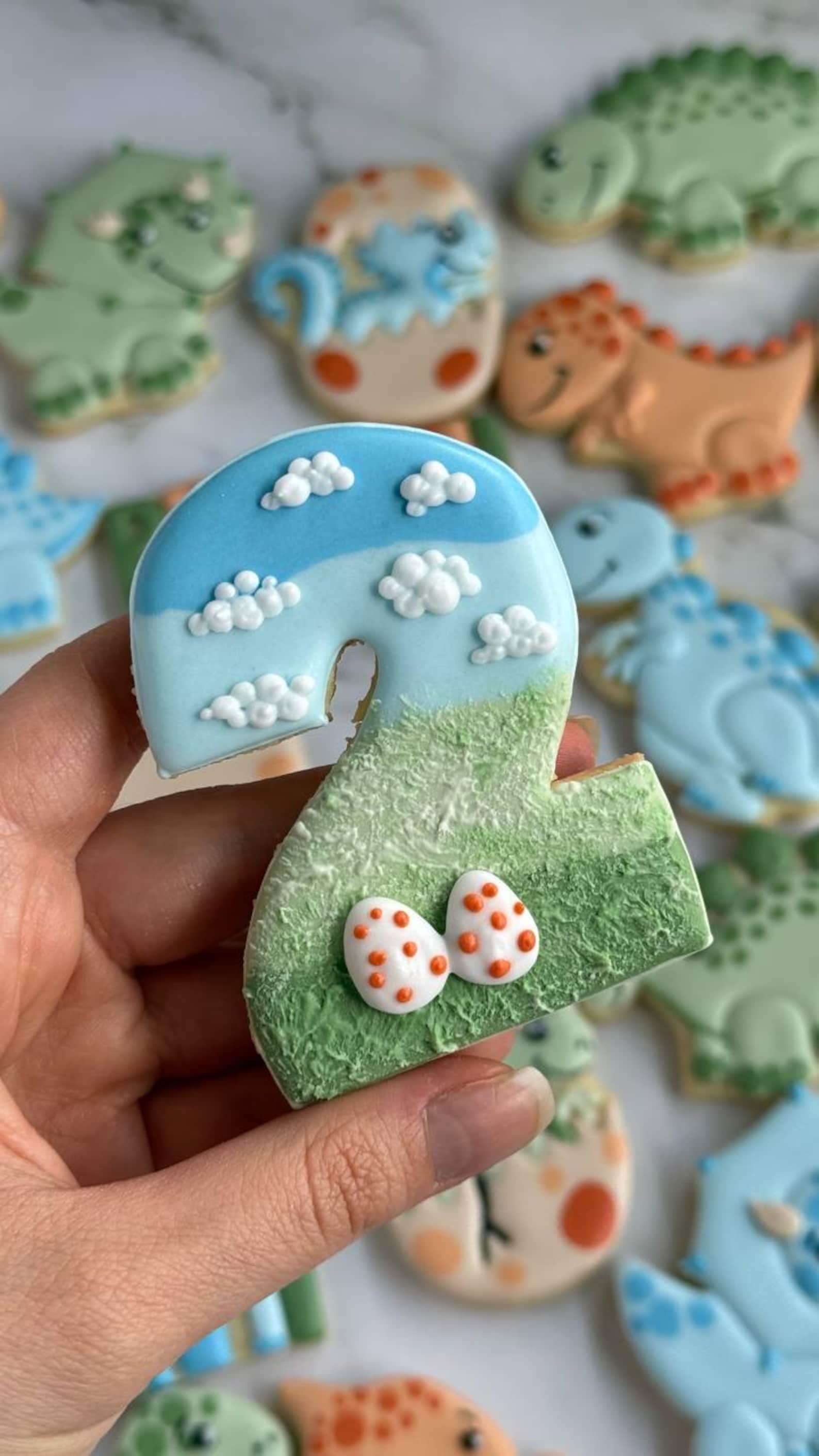 Pastel Kids Dino Dinosaur Royal Icing Organic Sugar Cookies Set 12 24 ...