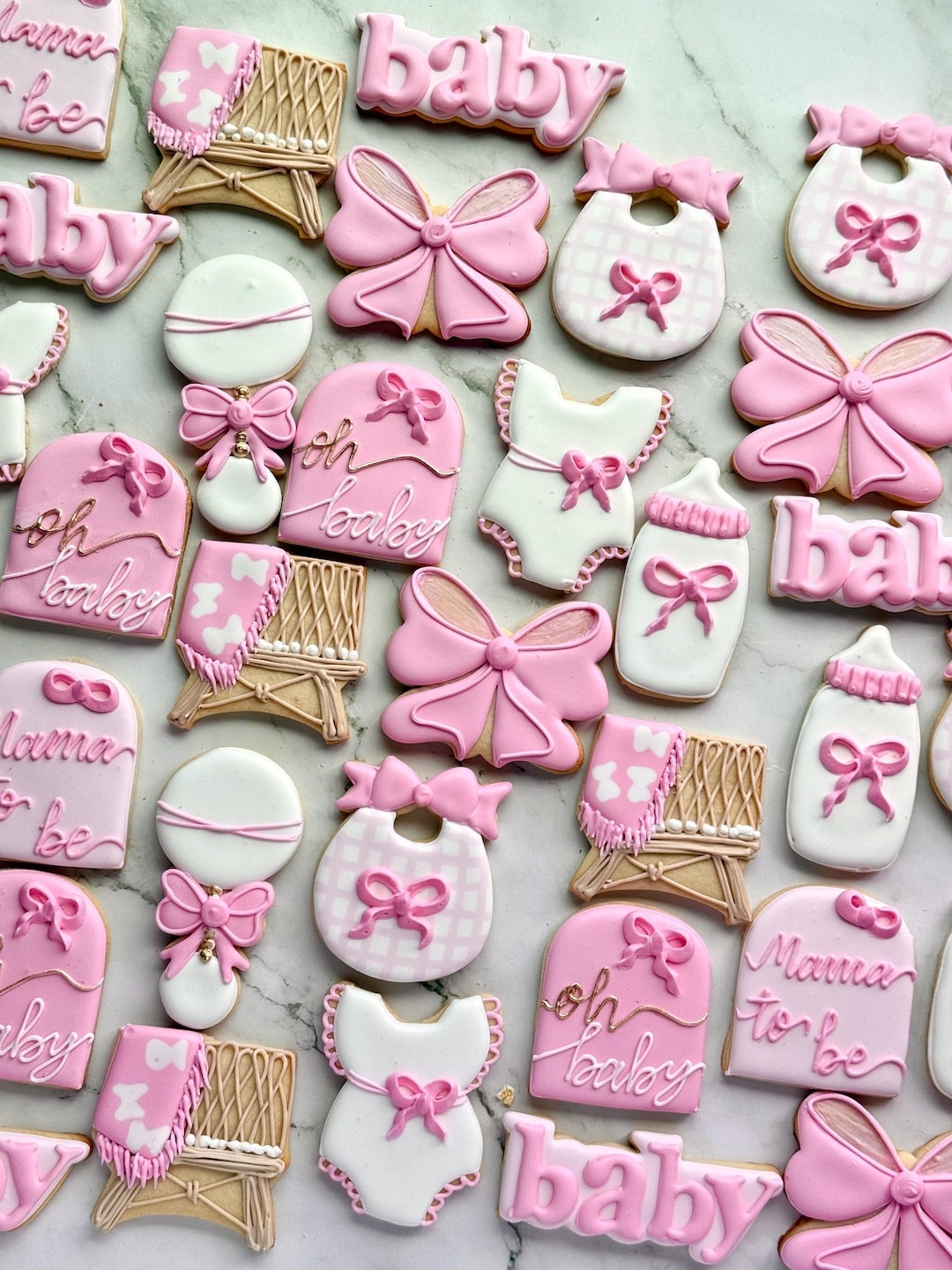 Pink Bow Baby Shower Cookies • Girl Baby Shower Set • Custom Royal ...