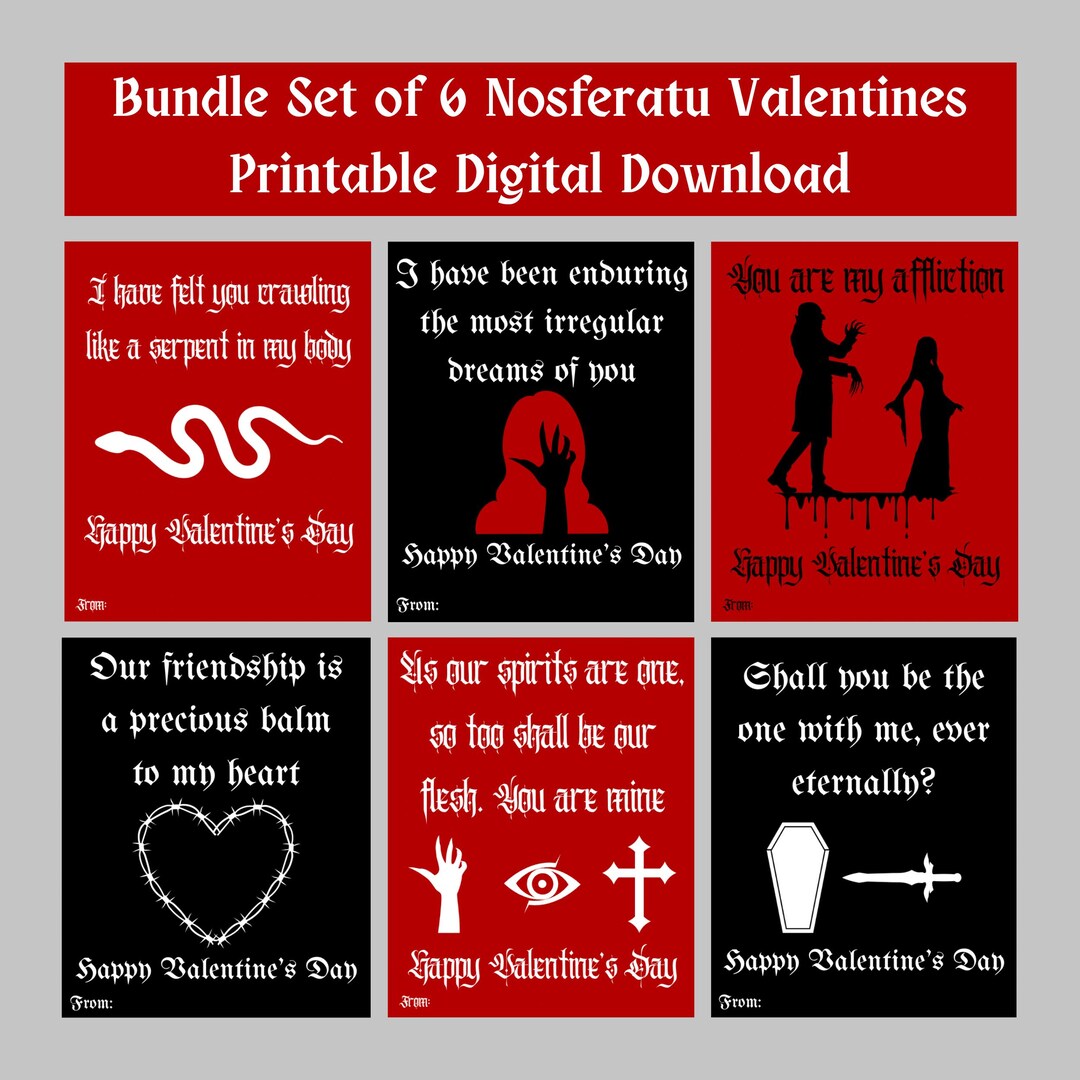 DIGITAL Set of 6 Nosferatu Valentines, Nosferatu Cards, Printable ...