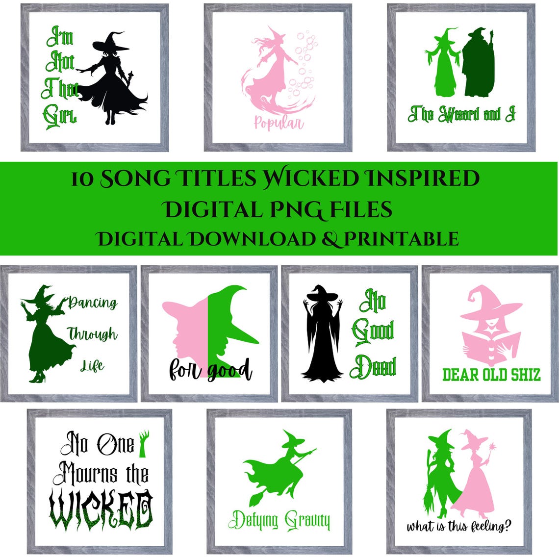 DIGITAL Set of 10 Wicked Song Titles PNG Files, Wicked Wall Art ...
