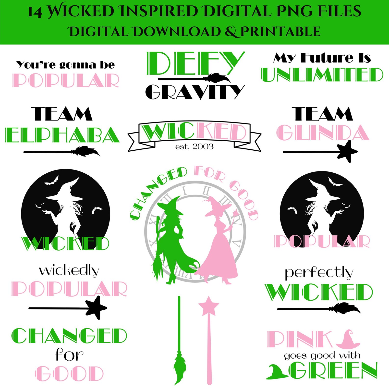 Wicked Broadway PNG Files: Elphaba, Glinda Art (digital Download) - Etsy