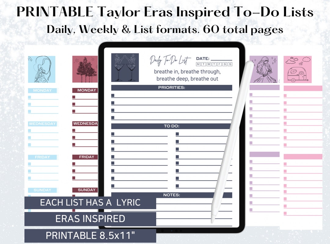 PRINTABLE Taylor Inspired to Do Lists, Eras Inspired, DIGITAL to Do ...