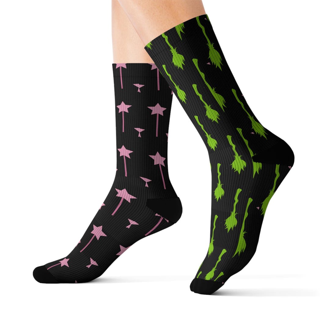 Wicked Broomstick and Wand Sublimation Socks, Wicked Socks, Elphaba ...