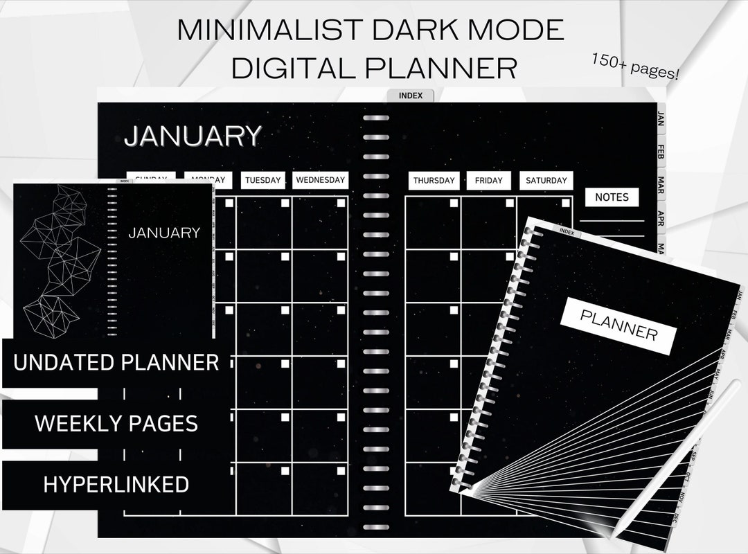 Minimalist Dark Mode Digital Planner, Dark Mode Planner, Minimalist ...