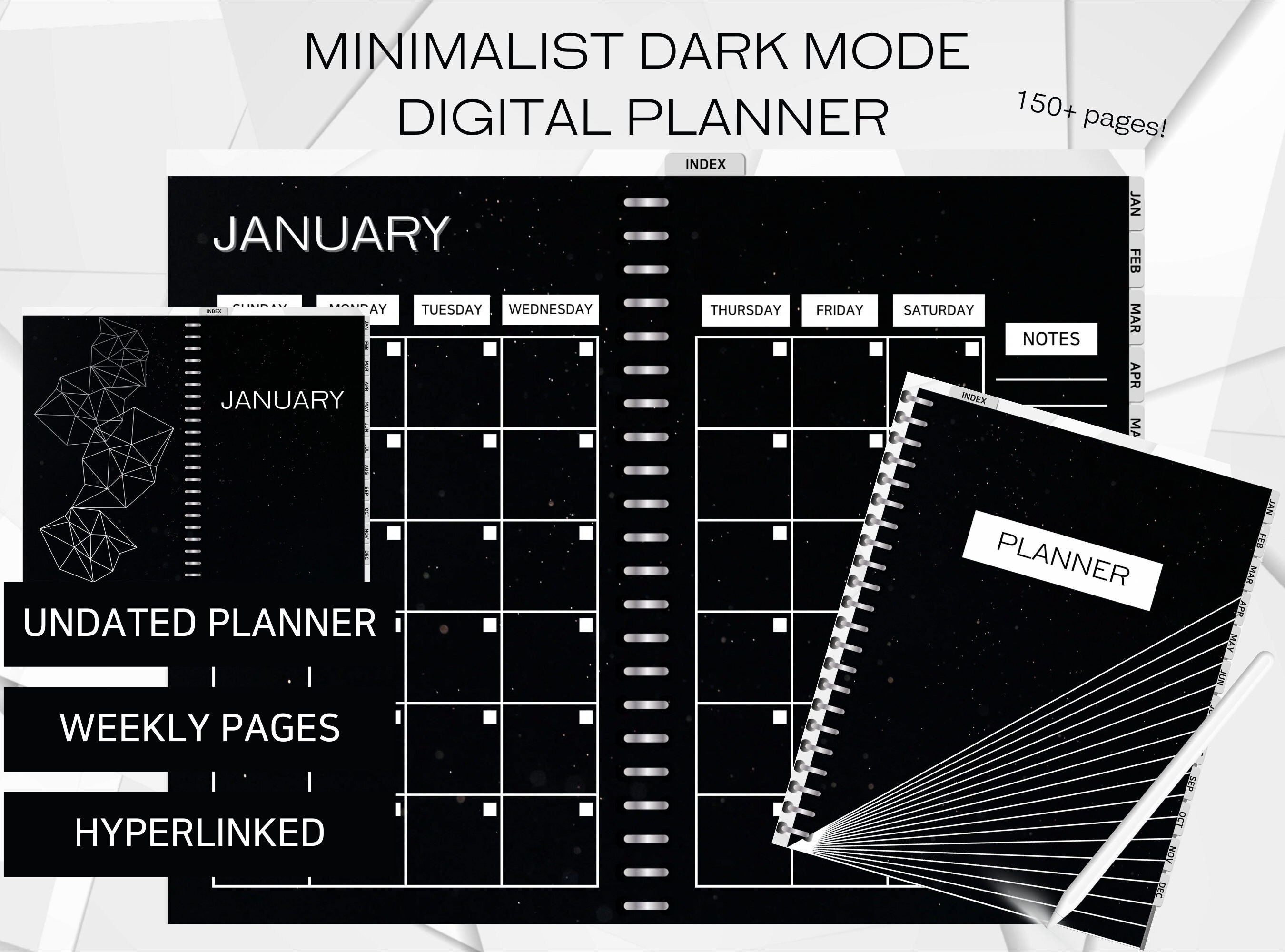 Minimalist Dark Mode Digital Planner, Dark Mode Planner, Minimalist ...