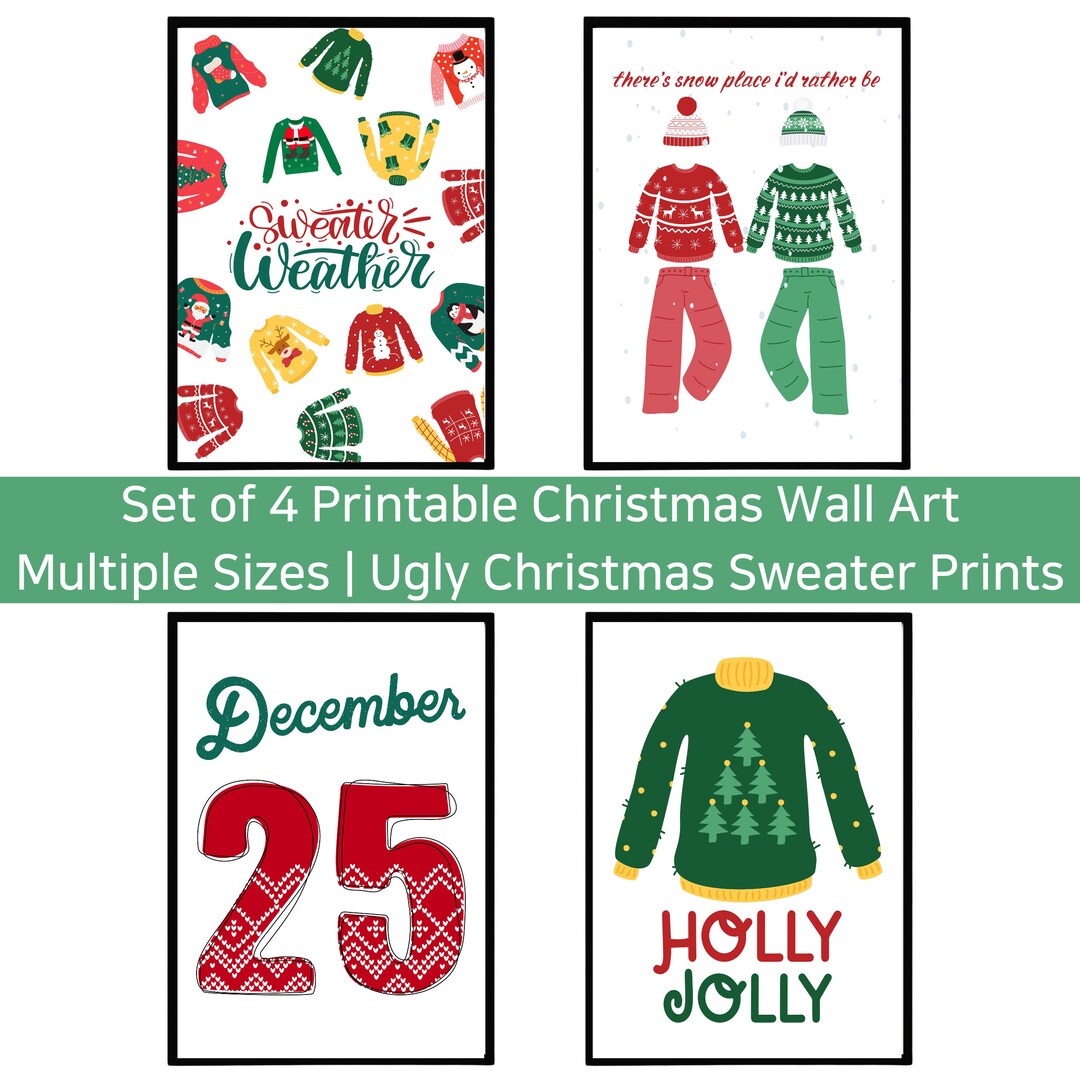 DIGITAL Ugly Christmas Sweater Holiday Wall Art Set of 4, Printable ...