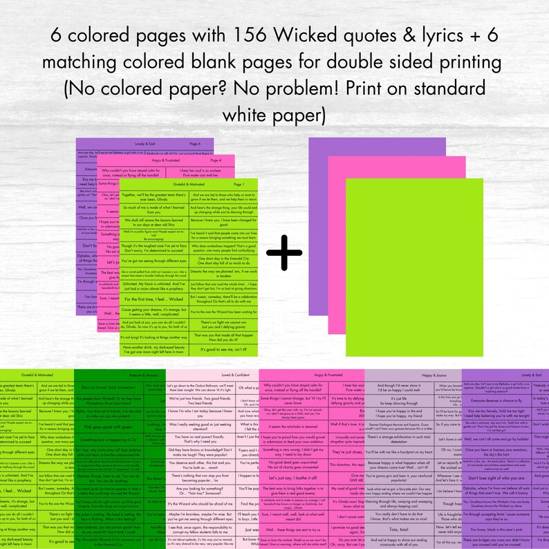 Printable Wicked DIY Quote Lyric Jar, Wicked Daily Affirmations Jar ...