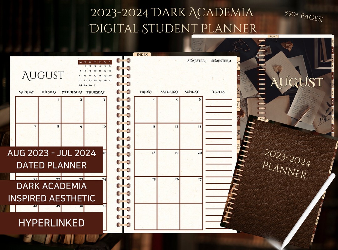 Dark Academia Student Planner 2023-2024 Digital Student - Etsy